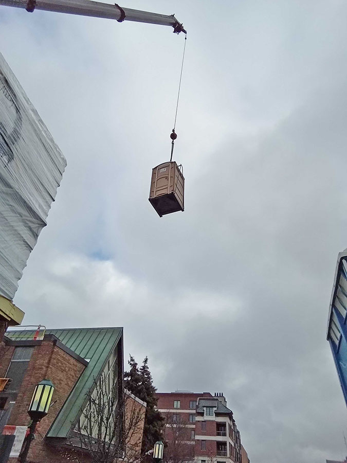 Highrise Elevator Portable Restroom | Construction Restrooms